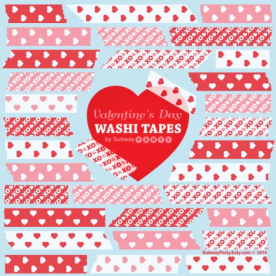 Valentine's Day Washi Tape Strips in Pink, Red and White Hearts and ...