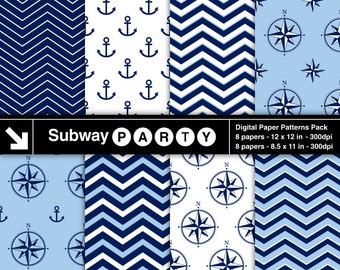 Nautical Navy Blue Digital Papers Pack. Patriotic Red White Blue ...
