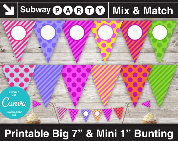 Printable Rainbow Birthday Party Banner and Mini Cake Bunting. Colorful ...