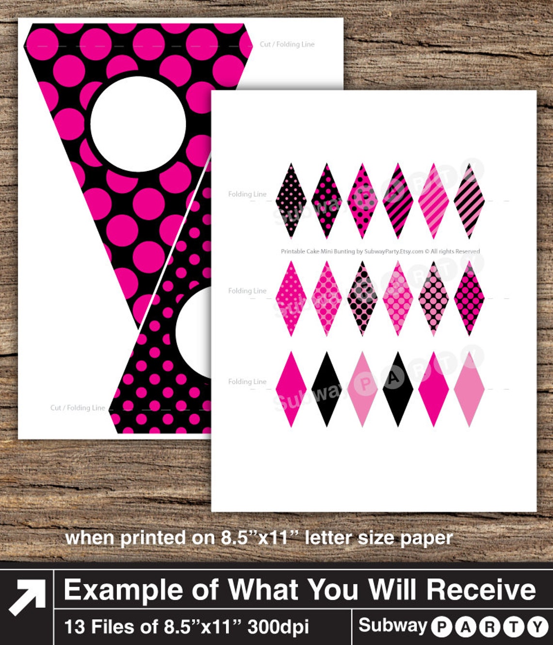 Hot Pink and Black Printable Party Banner & Mini Cake Bunting. | Etsy