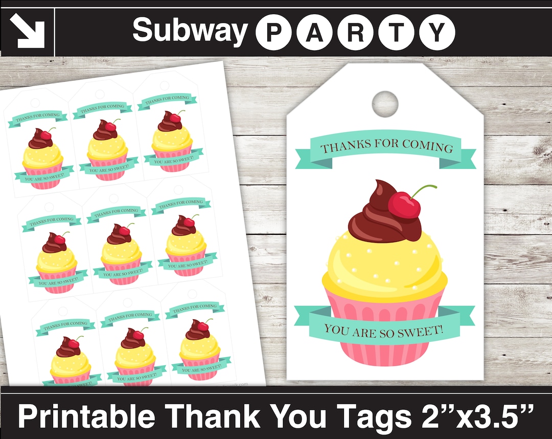 Printable Cupcake Party Thank You Tags / Favor Bag Labels. Thanks for ...