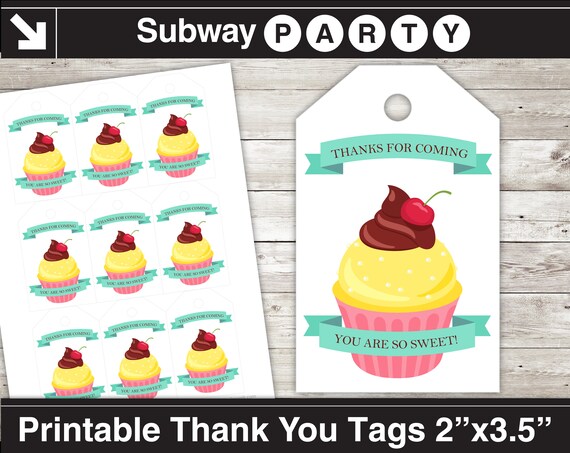 Printable Cupcake Party Thank You Tags / Favor Bag Labels. Thanks for ...