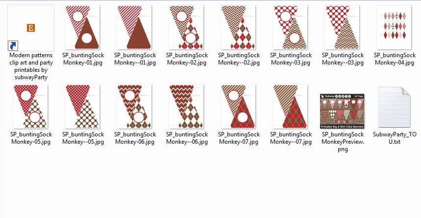 Printable Sock Monkey Birthday Party Banner & Mini Cake Bunting. Brown ...