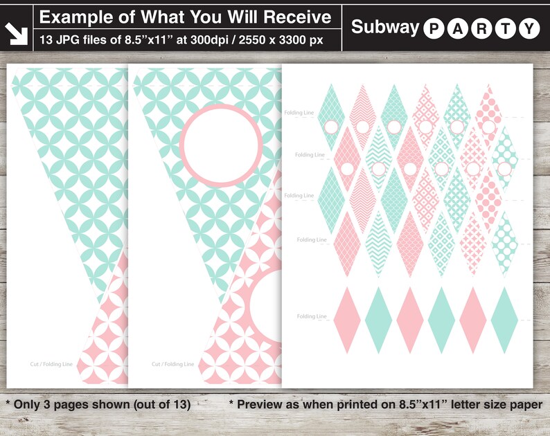 Pink and Mint Printable Party Banner & Mini Cake Bunting. - Etsy
