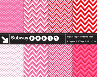 Hot Pink, Raspberry and Red Chevron Digital Papers for Valentine's Day ...