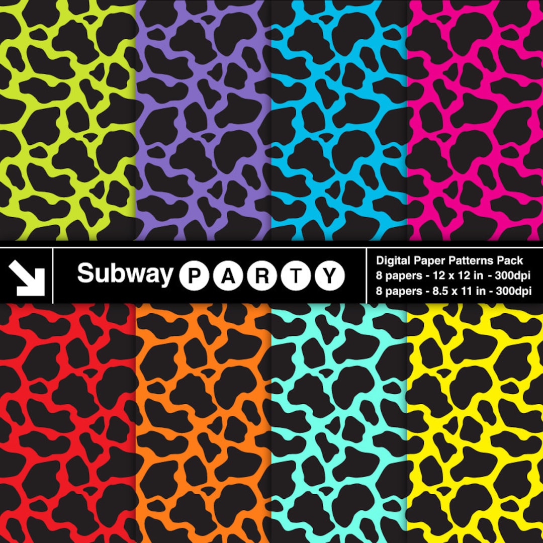 Neon Cow Print Digital Papers Pack. Cowhide for Halloween or Monster ...