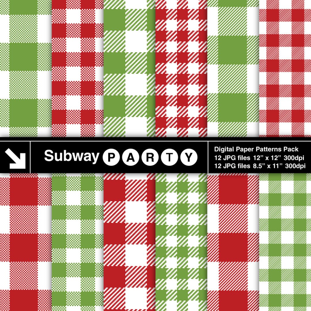 Christmas Red Green Buffalo Check and Gingham Plaid Digital Papers ...
