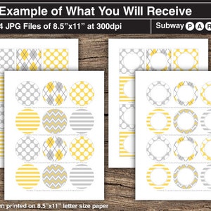 Printable Gray and Yellow 2" Party Circles and Squares / Cupcake ...