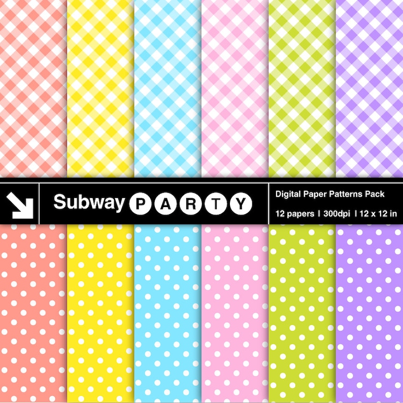 Easter Polka Dots & Gingham Digital Papers Pack. Coral, Pink, Blue ...