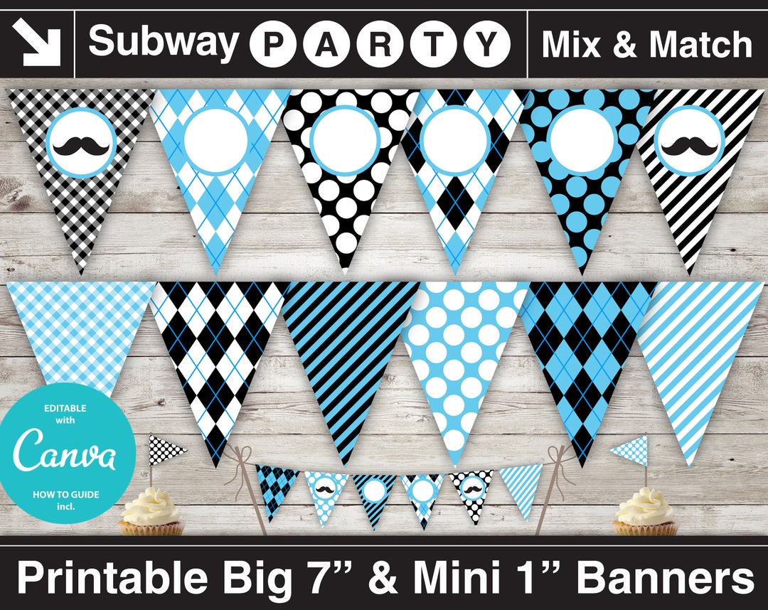Printable Mustache Bash Birthday Party Banner & Mini Cake Bunting. Boy ...