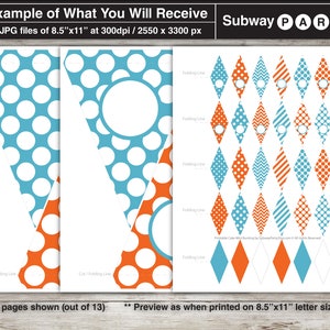 Printable Teal Blue Orange Party Banner & Mini Cake Bunting. Polka Dot ...