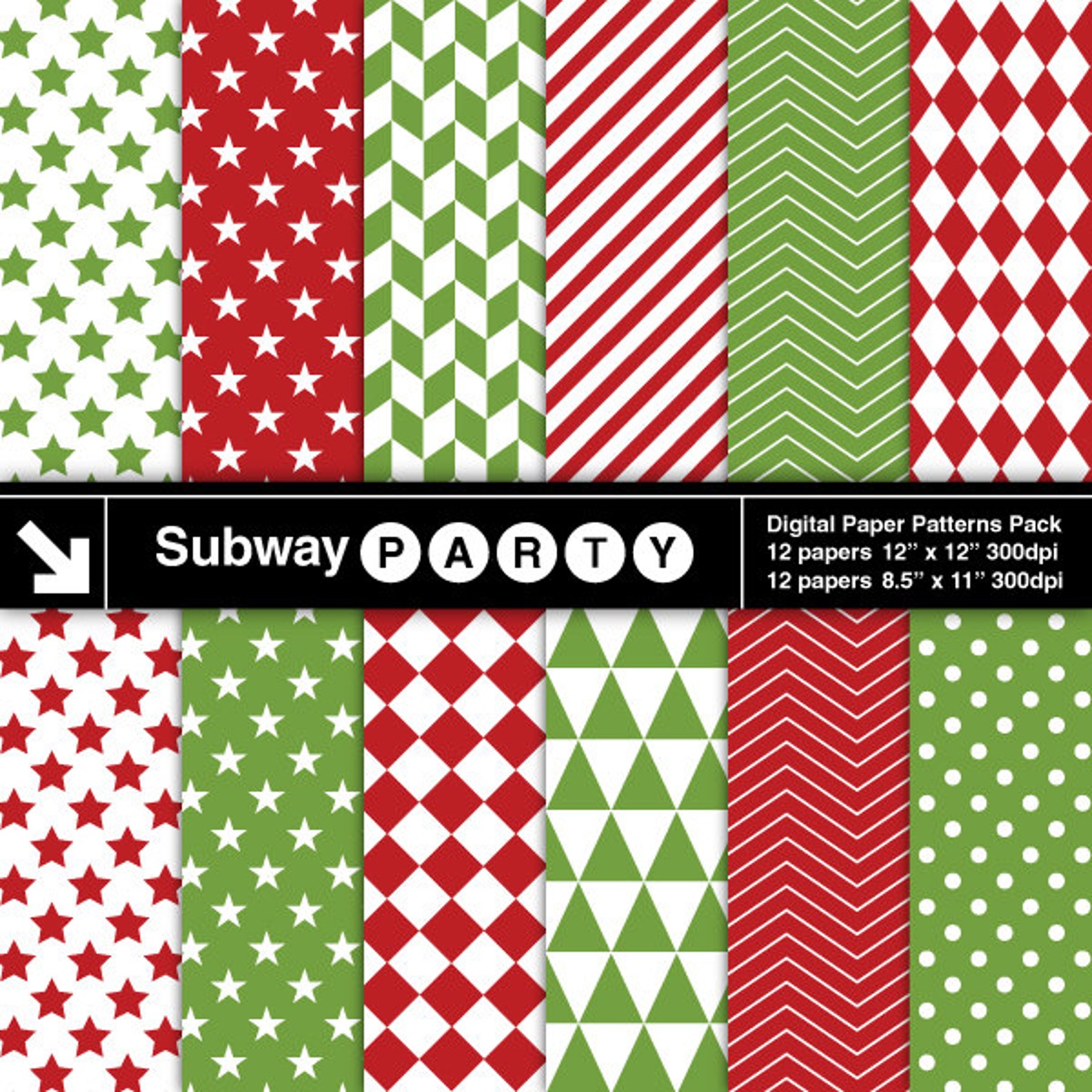 Xmas Red and Green Geometric Digital Papers Pack in Chevron - Etsy