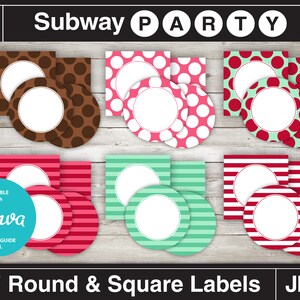 Sugar Rush Printable 2" Party Circles and Squares / Cupcake Topper ...
