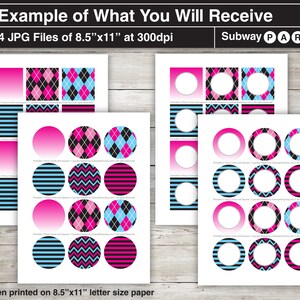 Printable Pink Monsters Party 2" Party Circles and Squares / Cupcake ...