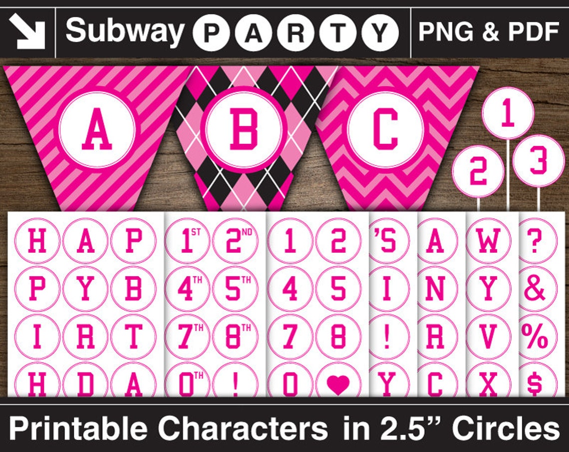 Printable Hot Pink Letters & Numbers in 2.5 Circles. | Etsy