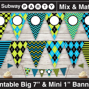 Neon Lime Blue Printable Party Banner & Mini Cake Bunting. - Etsy