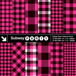 Hot Pink Buffalo Check Plaid Lumberjill Flannel Digital Papers. Girly ...
