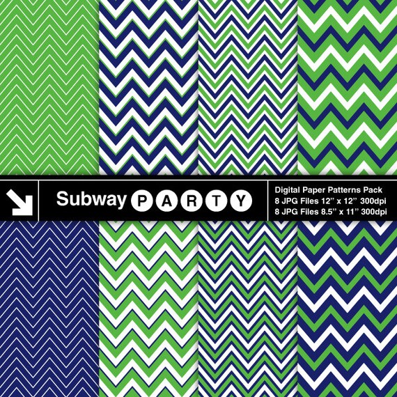 Navy Blue and Green Digital Papers Pack in Thick & Thin Chevron ...