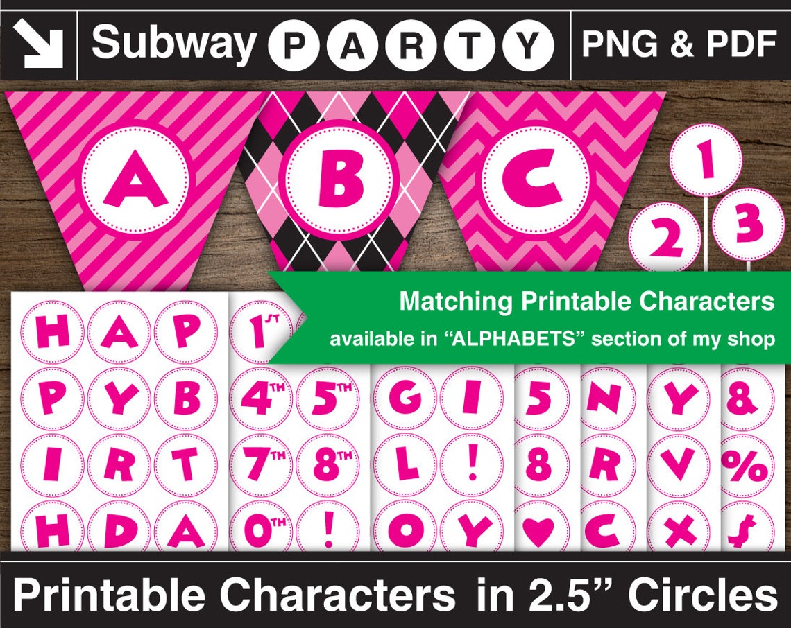 Hot Pink and Black Printable Party Banner & Mini Cake Bunting. | Etsy