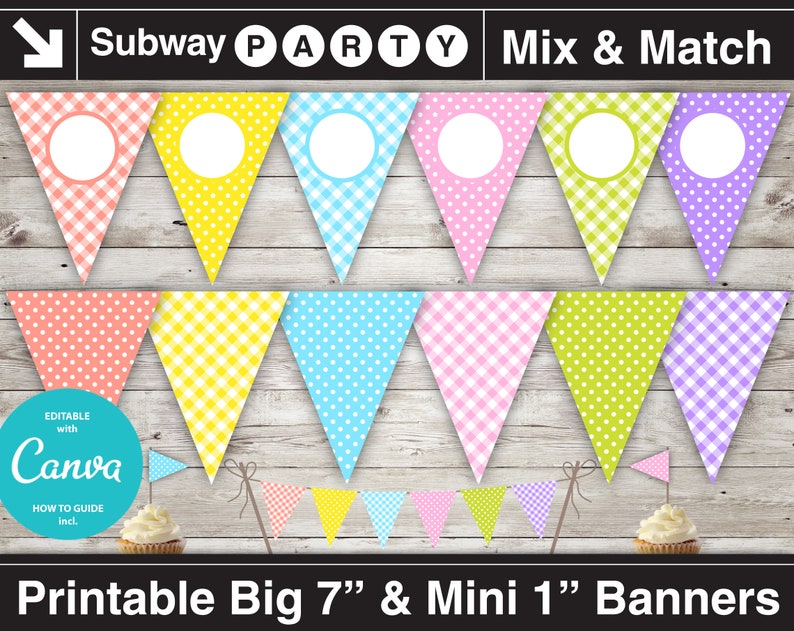 Easter Printable Banner and Mini Cake Bunting. Pastel Color | Etsy
