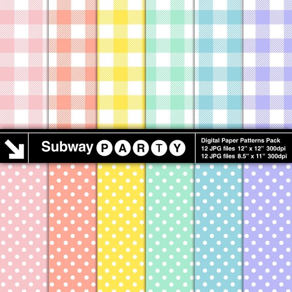 Pastel Rainbow Gingham Plaid & Polka Dots Digital Papers. Easter ...