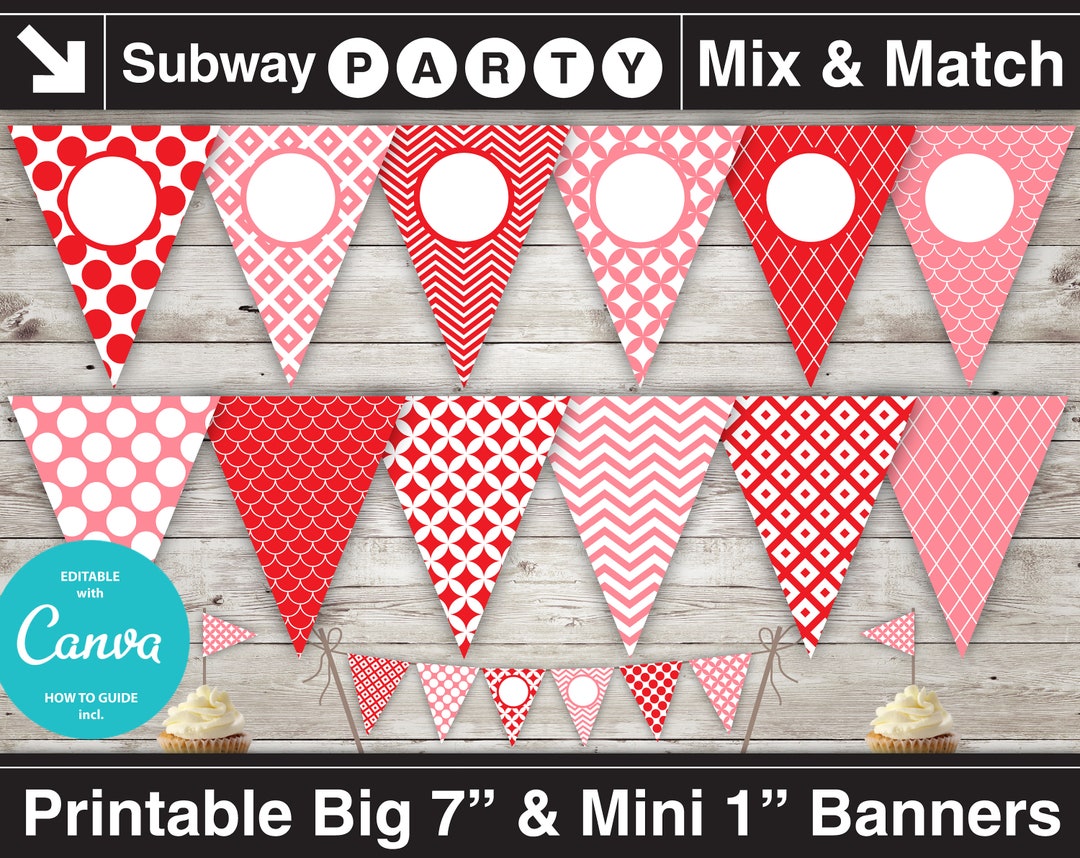 Printable Red and Pink Valentine Day Party Banner & Mini Cake Bunting ...