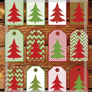 Printable Christmas Gift Tags in Red and Green Chevron With | Etsy