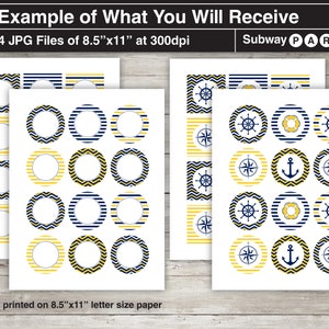 Printable Nautical Navy & Yellow 2" Party Circles and Squares / Cupcake ...