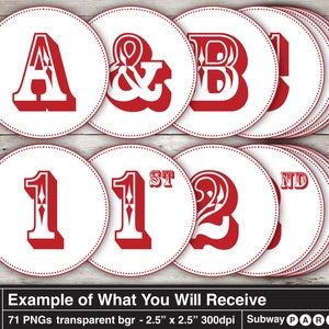 Printable Red Alphabet Letters & Numbers in 2.5" Circles. Characters ...