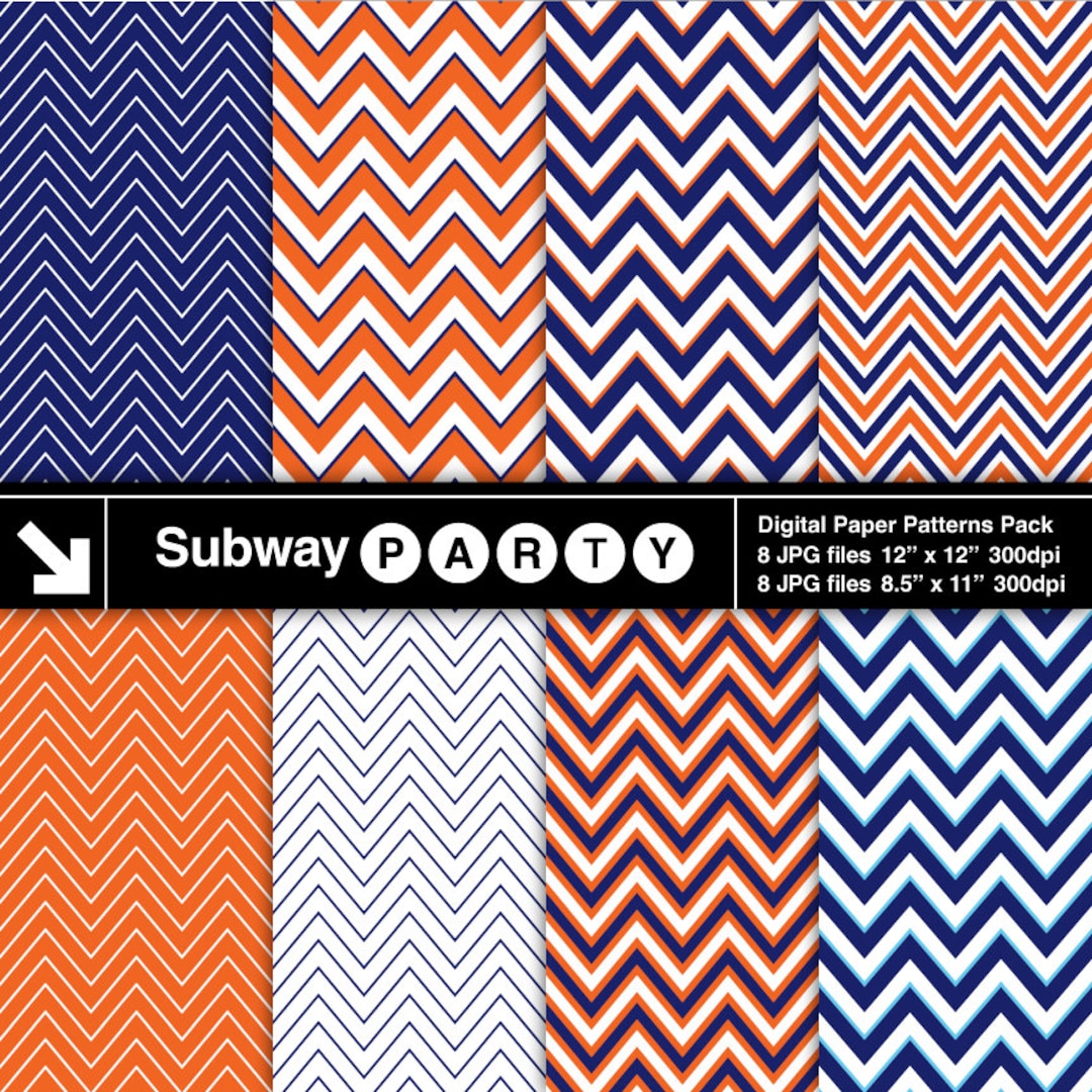 Navy Blue Orange Chevron Digital Papers. Thick and Thin Chevron ...
