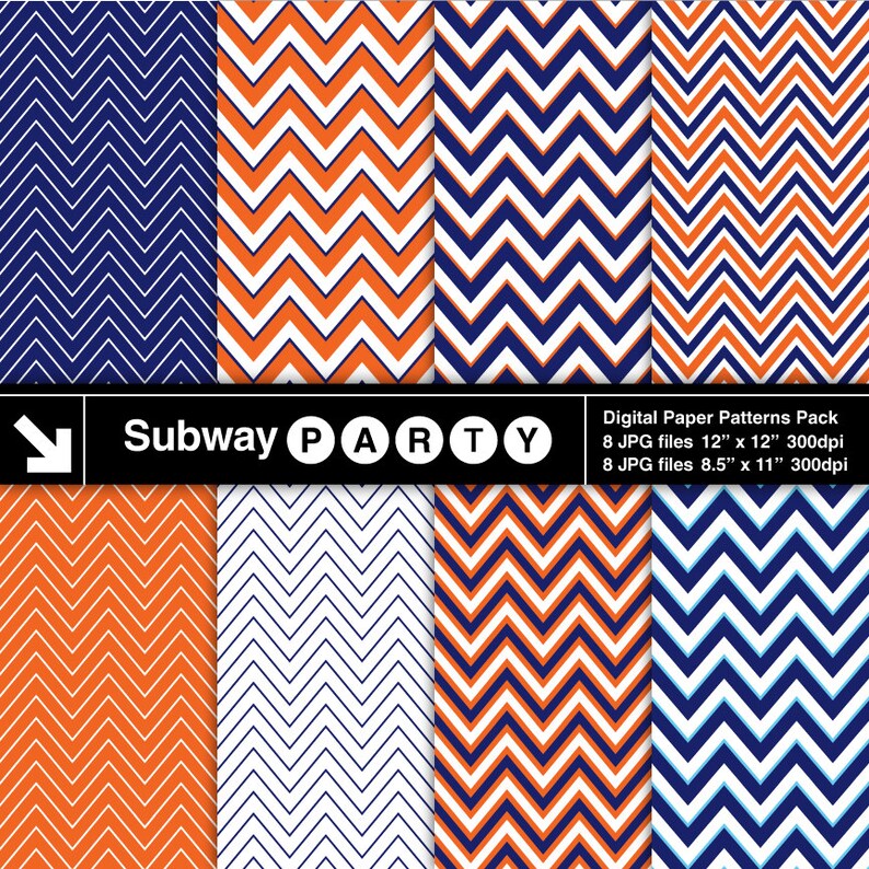 Navy Blue Orange Chevron Digital Papers. Thick & Thin Chevron. - Etsy