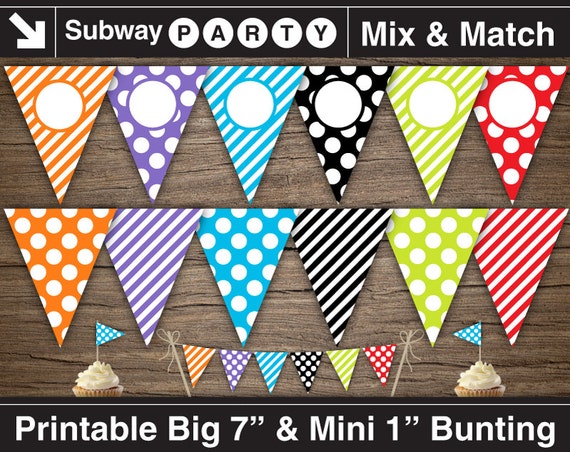 Printable Fun Party Banner and Mini Cake Bunting. Multi Color Polka ...
