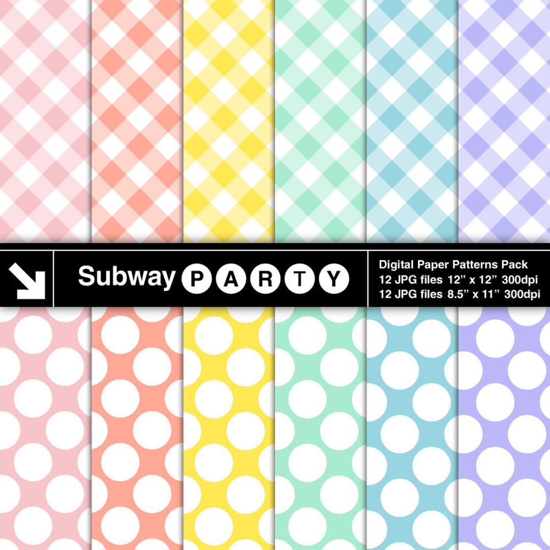 Pastel Rainbow Gingham & Jumbo Polka Dots Digital Papers. Easter ...