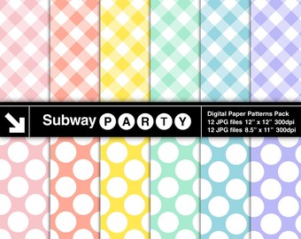 Pastel Rainbow Gingham Plaid & Polka Dots Digital Papers. | Etsy