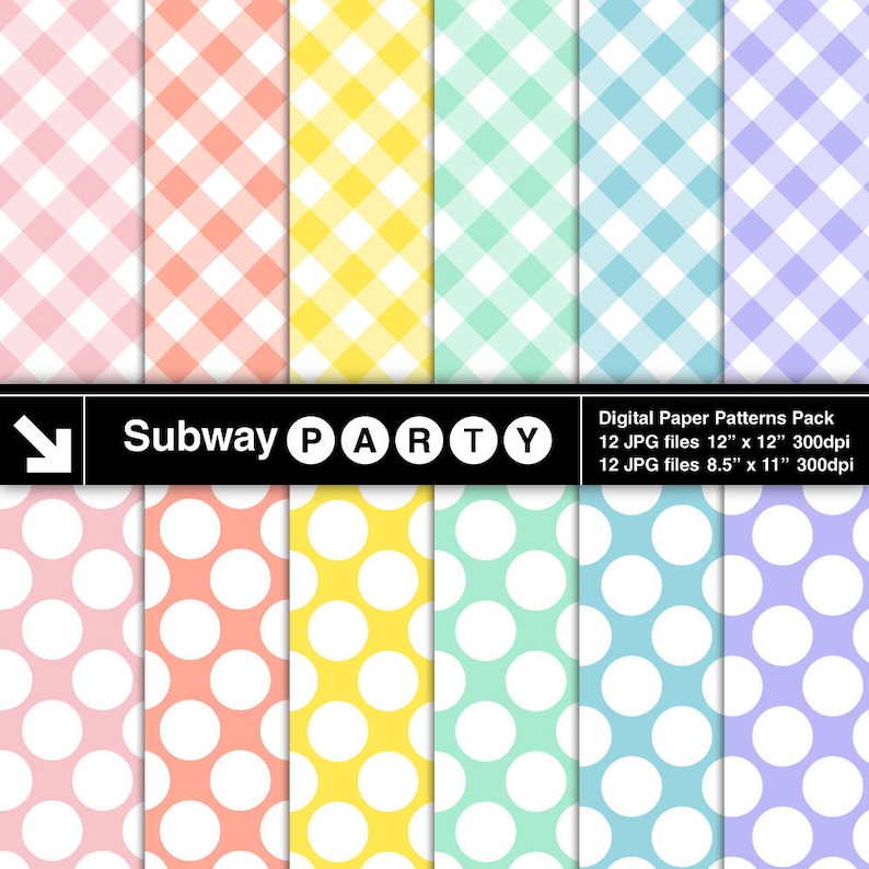Pastel Rainbow Gingham & Jumbo Polka Dots Digital Papers. - Etsy