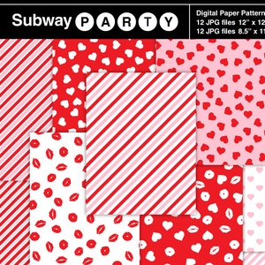 Valentine's Day Digital Papers. Pink Red Stripes, Hearts & Lipstick ...