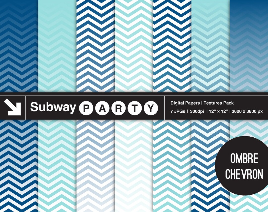 Ombre Chevron Navy Aqua Blue Digital Papers. Gradient Fade Chevron ...