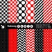 Red, Black and White Chevron, Polka Dots, Stripes & Gingham Digital ...