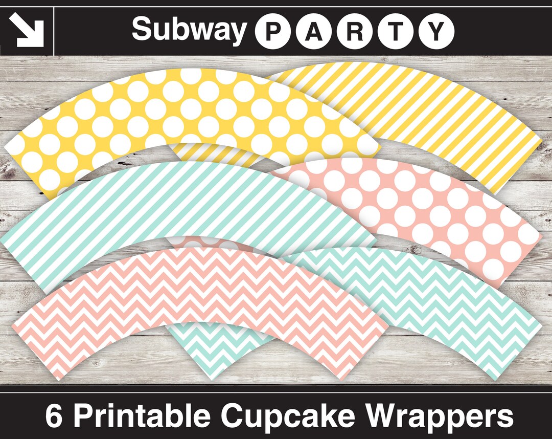 Yellow Mint Coral Cupcake Wrappers / Cupcake Liners. Chevron, Polka ...