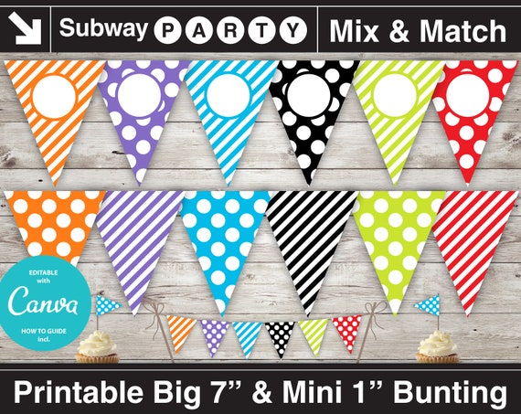 Printable Fun Party Banner and Mini Cake Bunting. Multi Color Polka ...