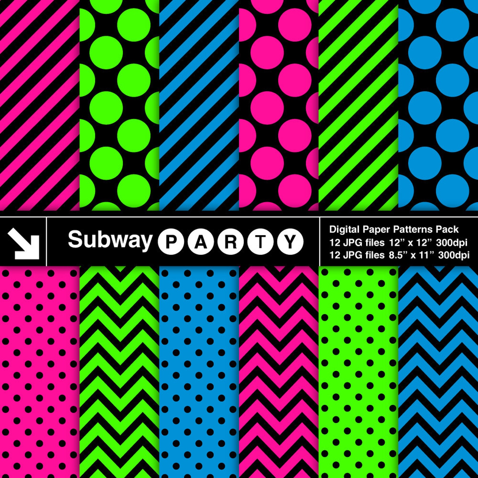 Classic Neon Colors Digital Papers. Pink Blue Lime Chevron - Etsy Canada