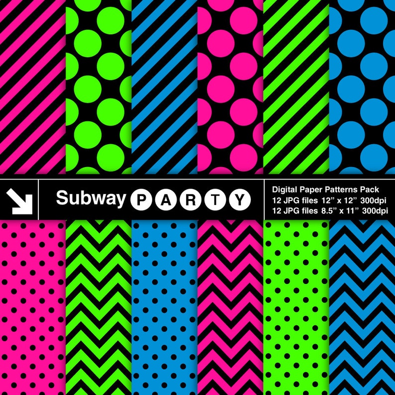 Classic Neon Colors Digital Papers. Pink Blue Lime Chevron - Etsy Canada