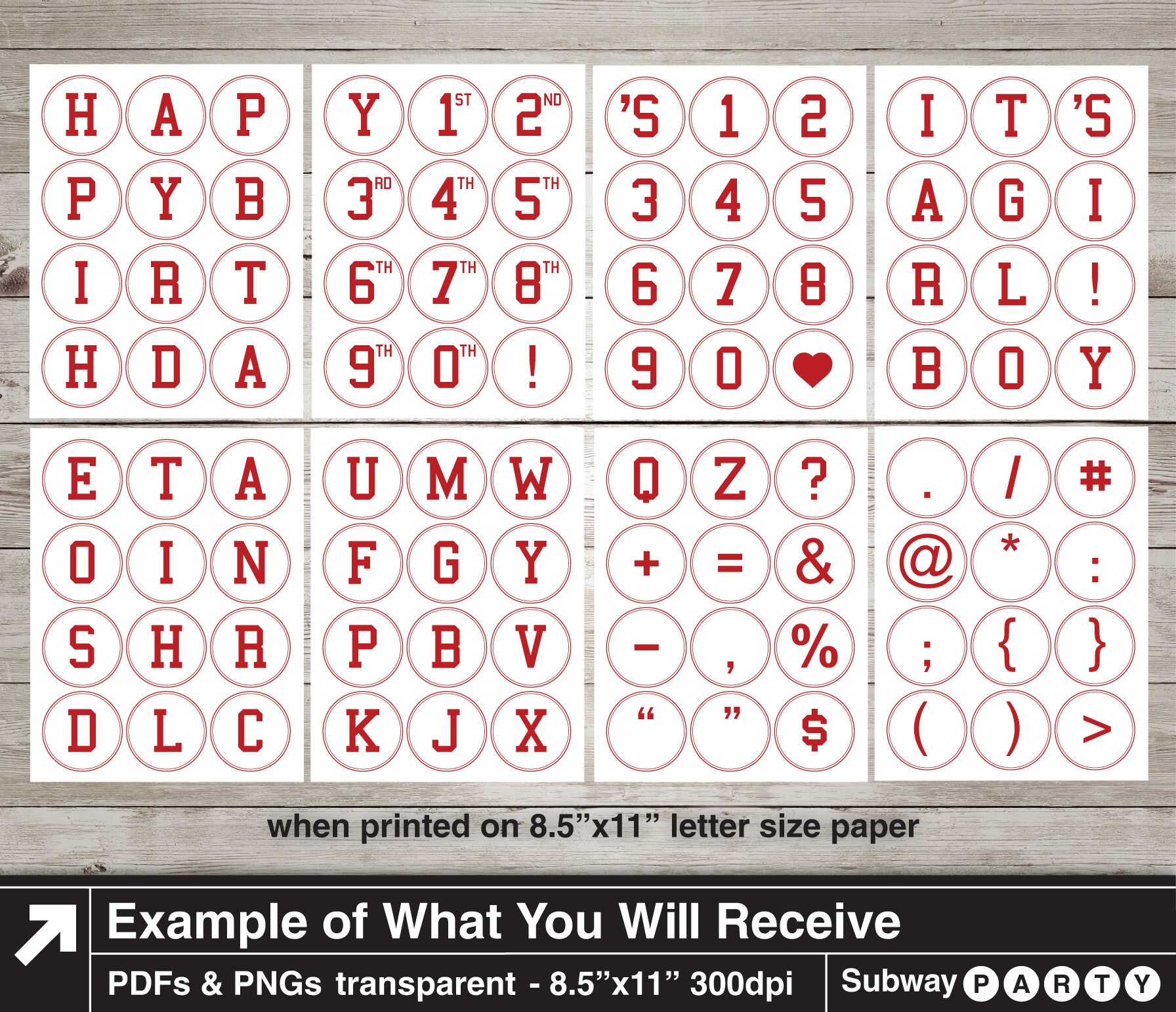 Printable Red Letters & Numbers in 2.5" Circles. Alphabet for Party ...