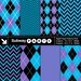 Monsters Party Digital Papers Pack in Blue, Purple & Black Chevron and ...