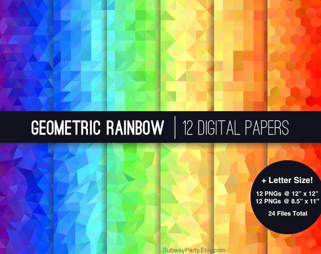 Rainbow Gradient Digital Papers. Low Poly Geometric 3D Patterns ...