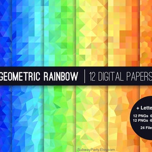 Rainbow Gradient Digital Papers. Low Poly Geometric 3D Patterns ...