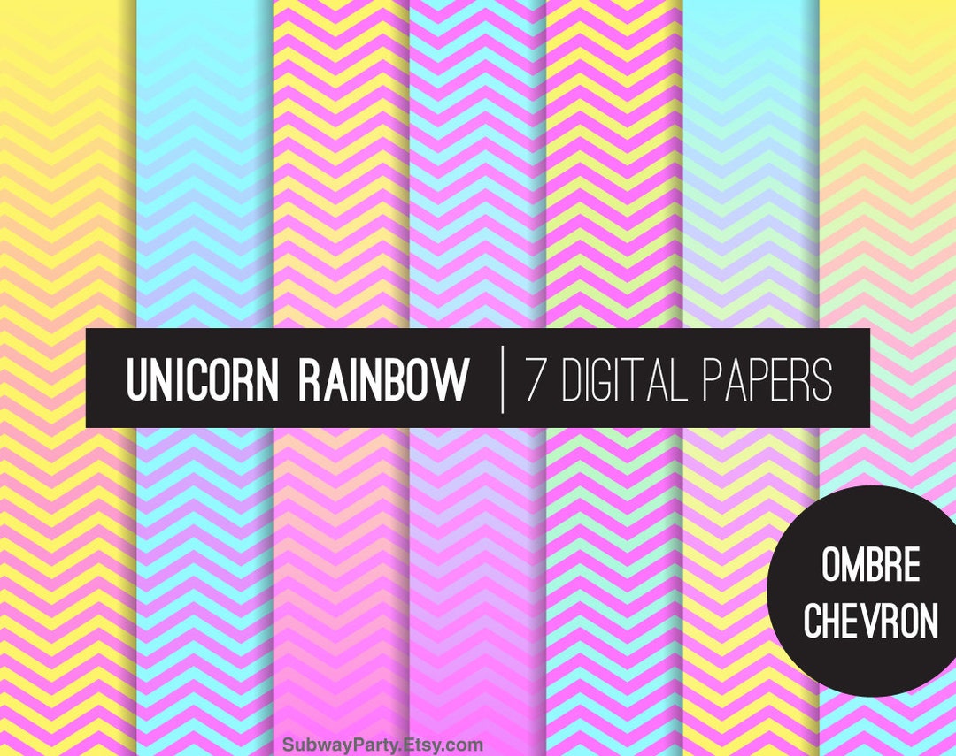 Unicorn Rainbow Ombre Chevron Digital Papers. Gradient Fade Chevron ...