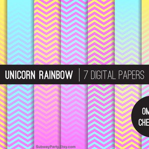 Unicorn Rainbow Ombre Chevron Digital Papers. Gradient Fade Chevron ...
