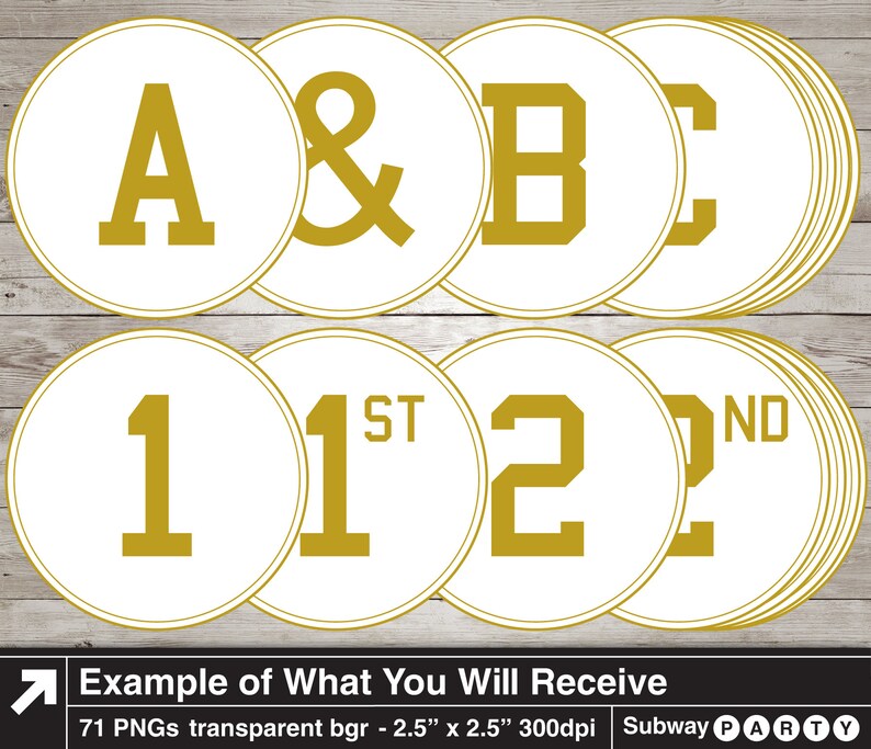 Printable Gold Letters & Numbers in 2.5" Circles. Alphabet for Party ...