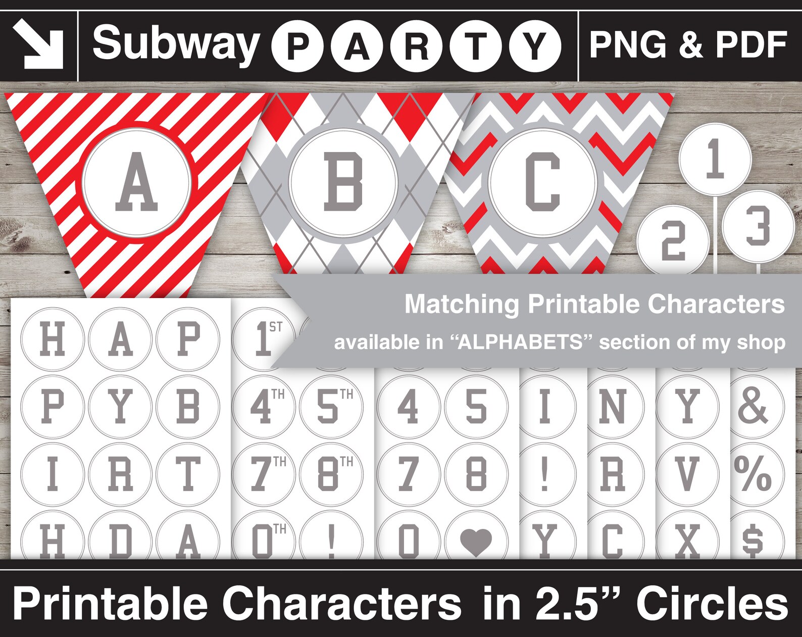 Red and Gray Printable Party Banner & Mini Cake Bunting. Argyle ...